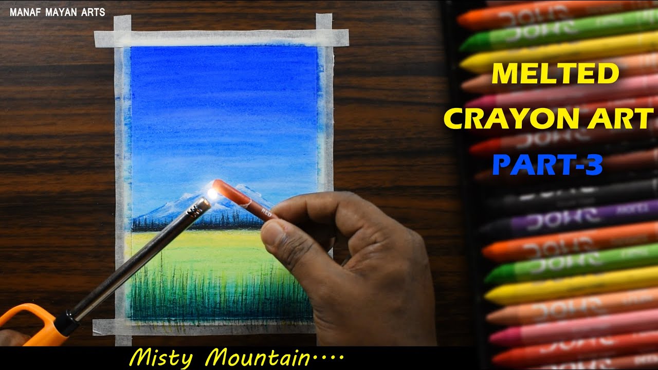 Misty Mountain Scenery | Drawing with Wax Crayons - Step by Step #190 ...