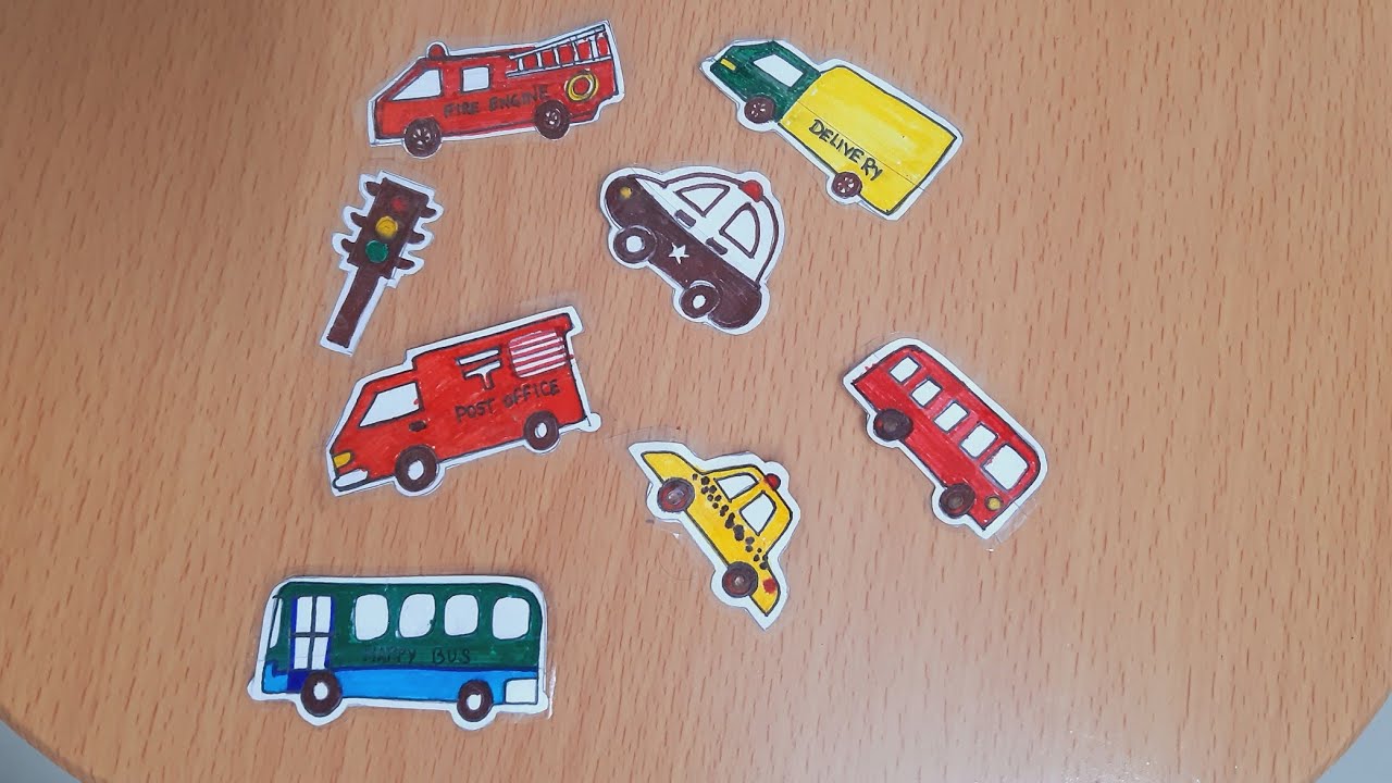 Making Vehicles Stickers at Home|How to make Stickers|Kids Craft Idea# ...