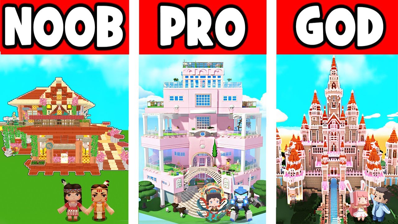 Mini World:castle,villa,wooden house,NOOB vs PRO vs GOD/Animation ...