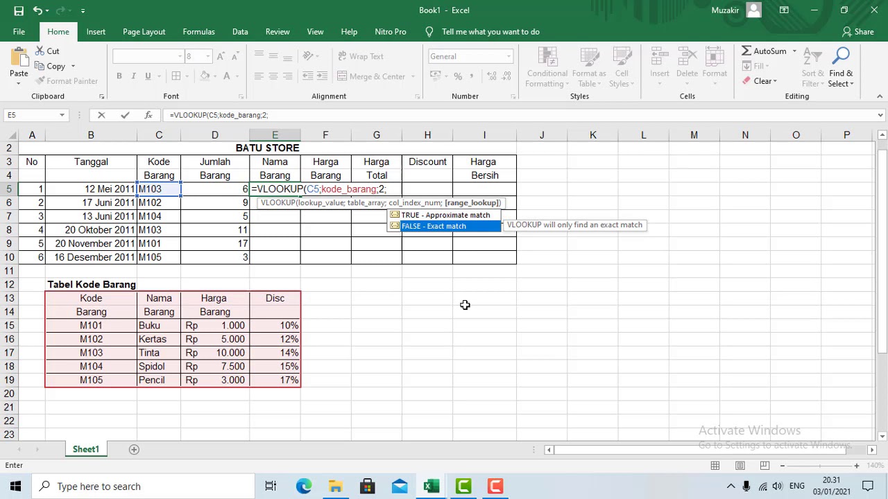 Spreadsheet Latihan Fungsi Vlookup - YouTube