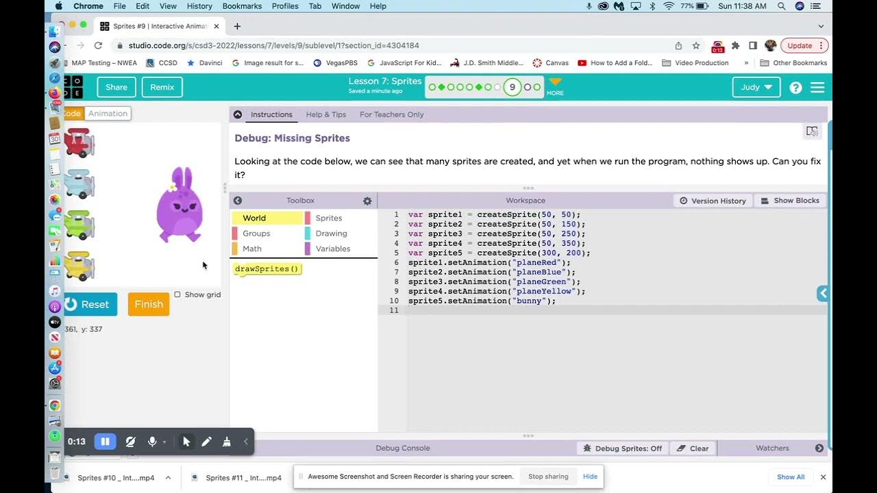 code.org, Lesson 7, level 9 with answers Animations and Games '22 '23 Code org - YouTube