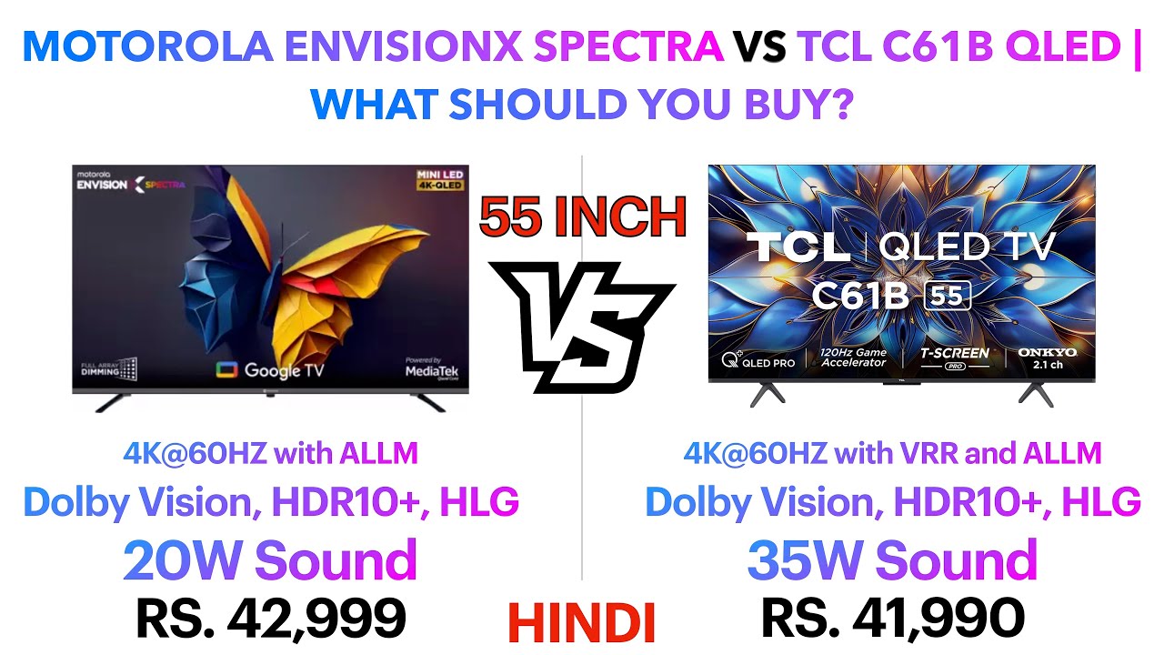MOTOROLA EnvisionX Spectra Mini LED TV vs TCL C61B QLED TV | What ...