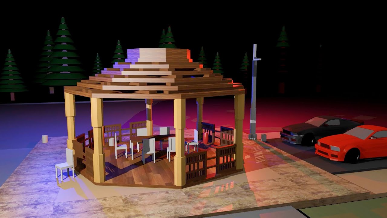 Wooden Gazebo - Earthquake Simulation (at night) - YouTube
