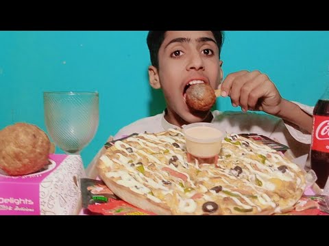 EATING FAST FOOD NAWABI PIZZA+CHICKEN DRUMSTICKS+DRINK REAL MUKBANG|NO ...