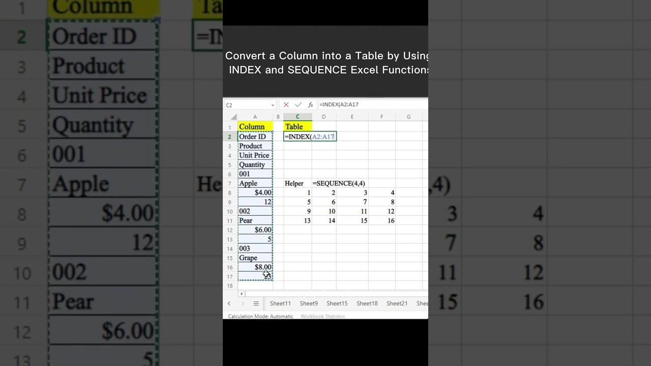 Convert A Column Into A Table By Using INDEX And SEQUENCE Excel Convert A Column Into A Table By Using INDEX And SEQUENCE Excel