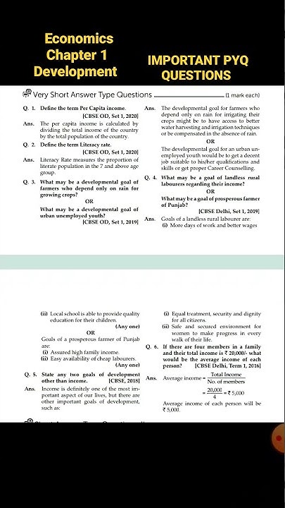 Economics|| Chapter 1 Development Important questions and answers # ...