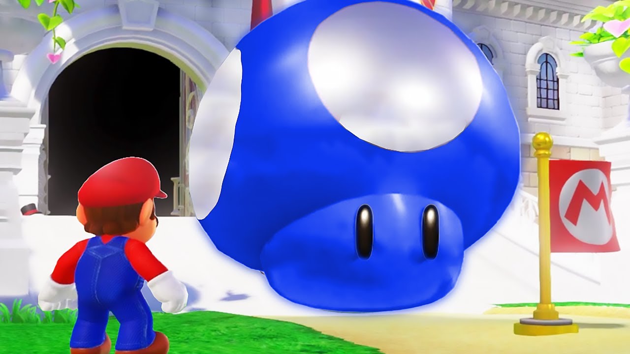 What happens when Mario collects the Blue Mushroom in Super Mario ...