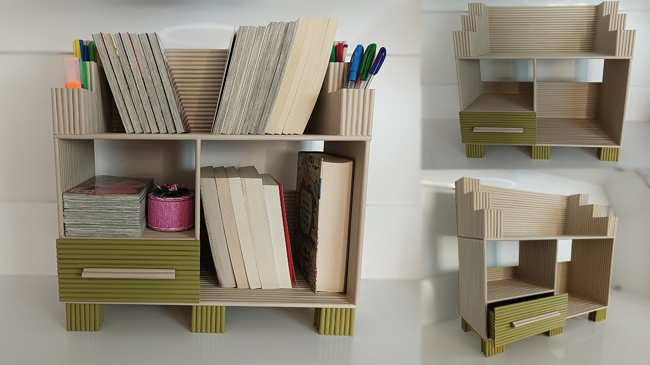 DIY - WASTE PAPER CRAFTS - Multifunction Desktop Bookshelf - YouTube