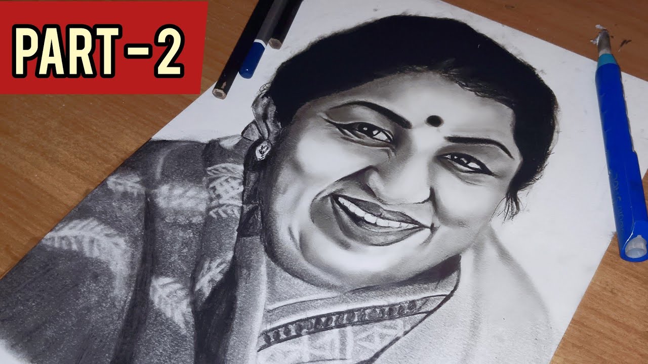 Lata Mangeshkar Drawing Tutorial | How to draw Lata Mangeshkar ...