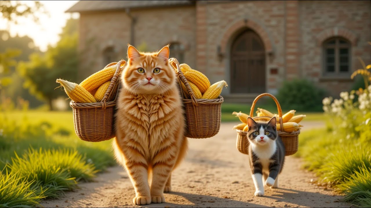 Kitten Helps Mama Cat To Harvest Corn 🌽🐱 – The Reward is Homemade ...