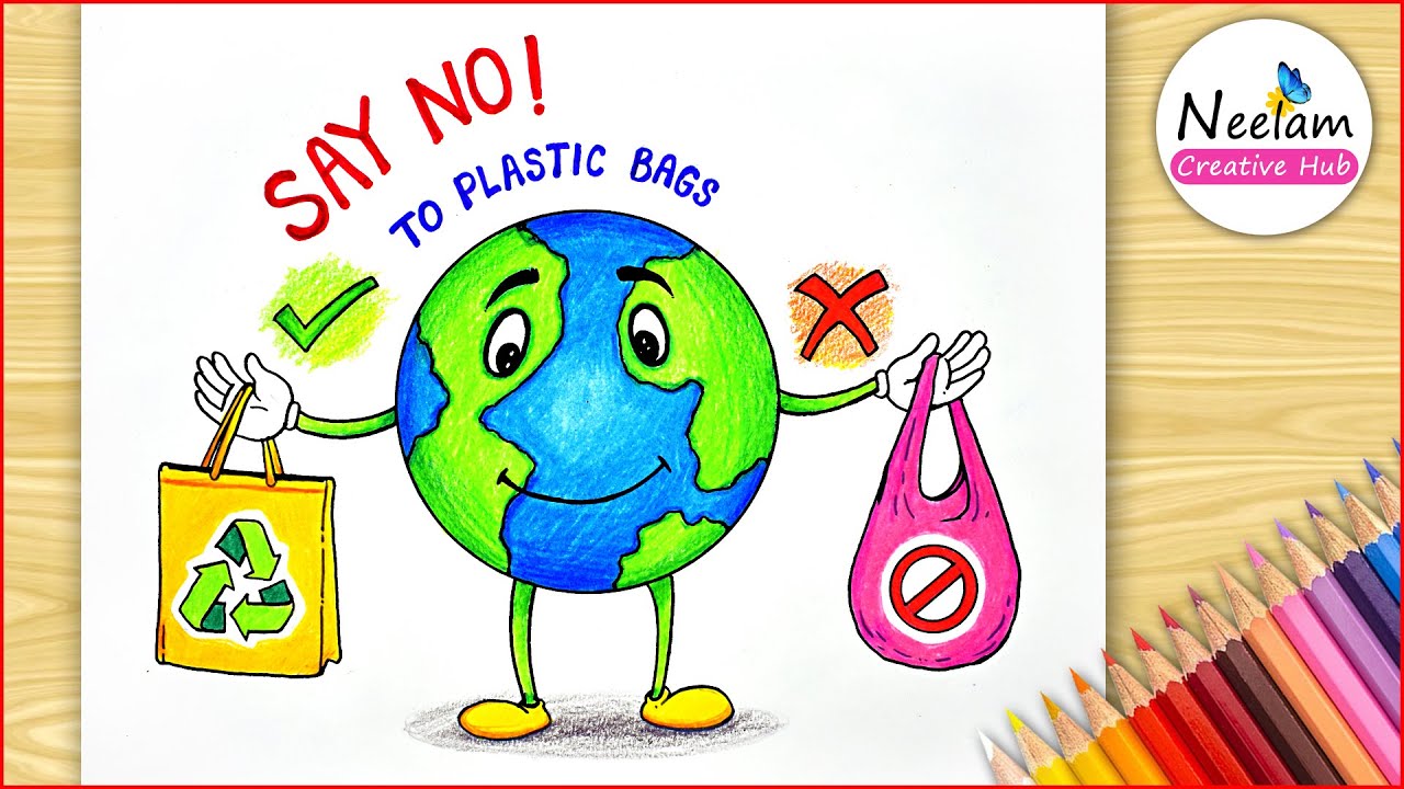 How to Draw Plastic Bag Free Day Drawing / stop plastic Poster chart ...
