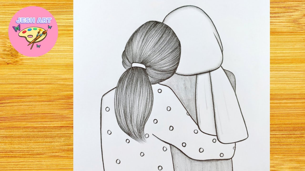Beautiful Drawing OF Two Sisters Easy | How to Draw Two Sisters Step by ...