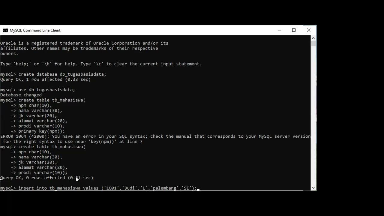 Tugas Basis Data (Membuat Database di Command Prompt) - YouTube
