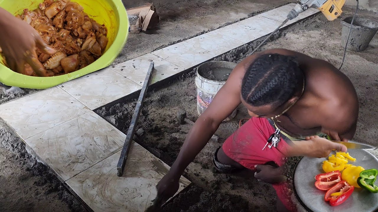 Tile work being done - Handing over competition winners prizes ...