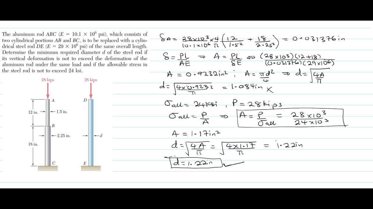 Axial loading, Strain and deformation, Problem 3 - YouTube