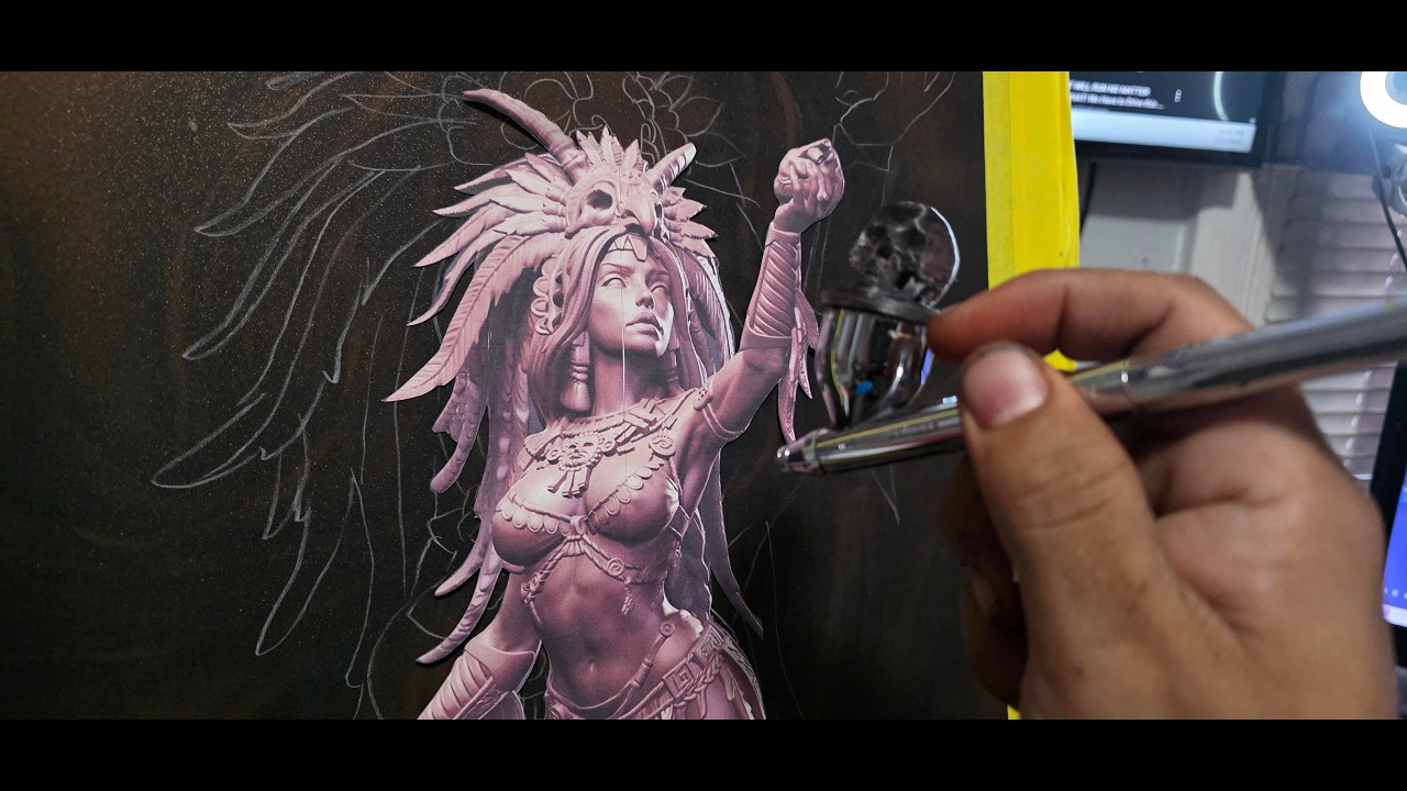 Lets Airbrush an Aztec Princess Panel - YouTube