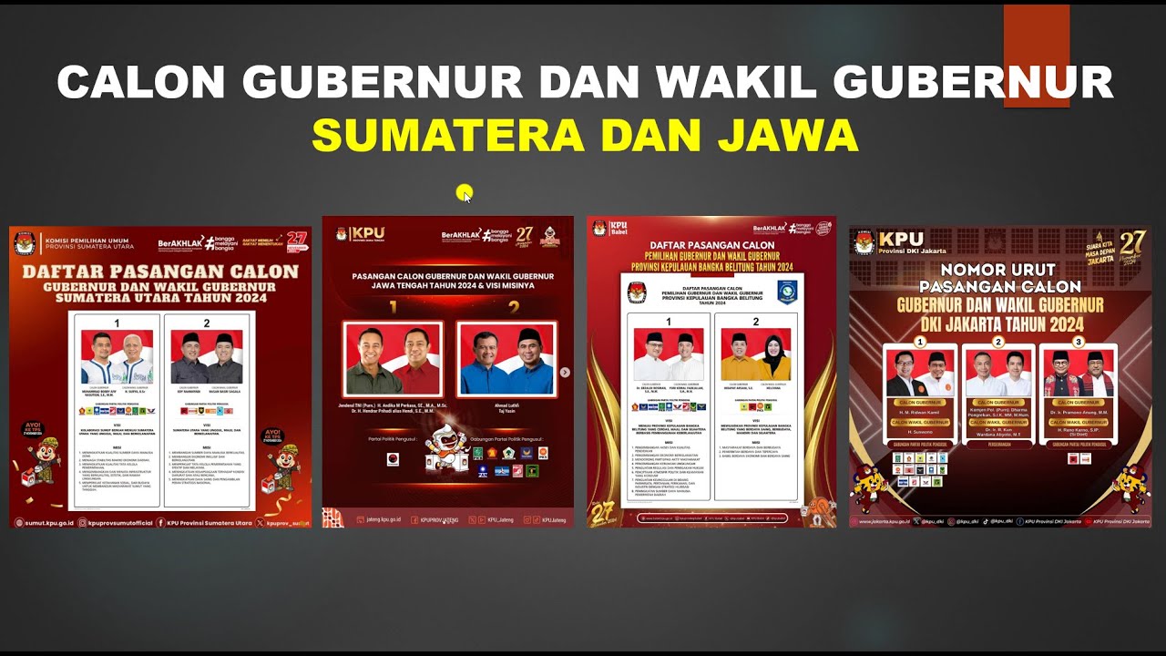 CALON GUBERNUR DAN WAKIL GUBERNUR SUMATRA DAN JAWA TAHUN 2024 - YouTube