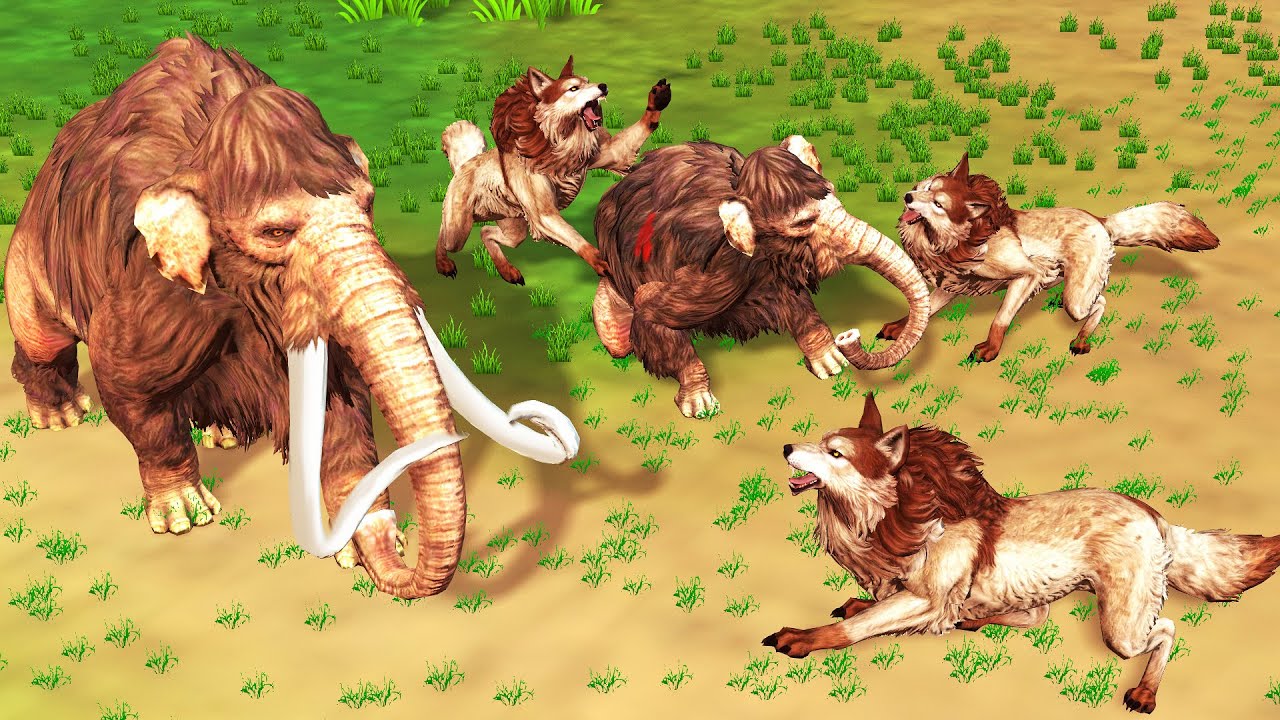 3 Wolf VS Woolly Mammoth Elephant Wolf Saved Cartoon small Elephant ...