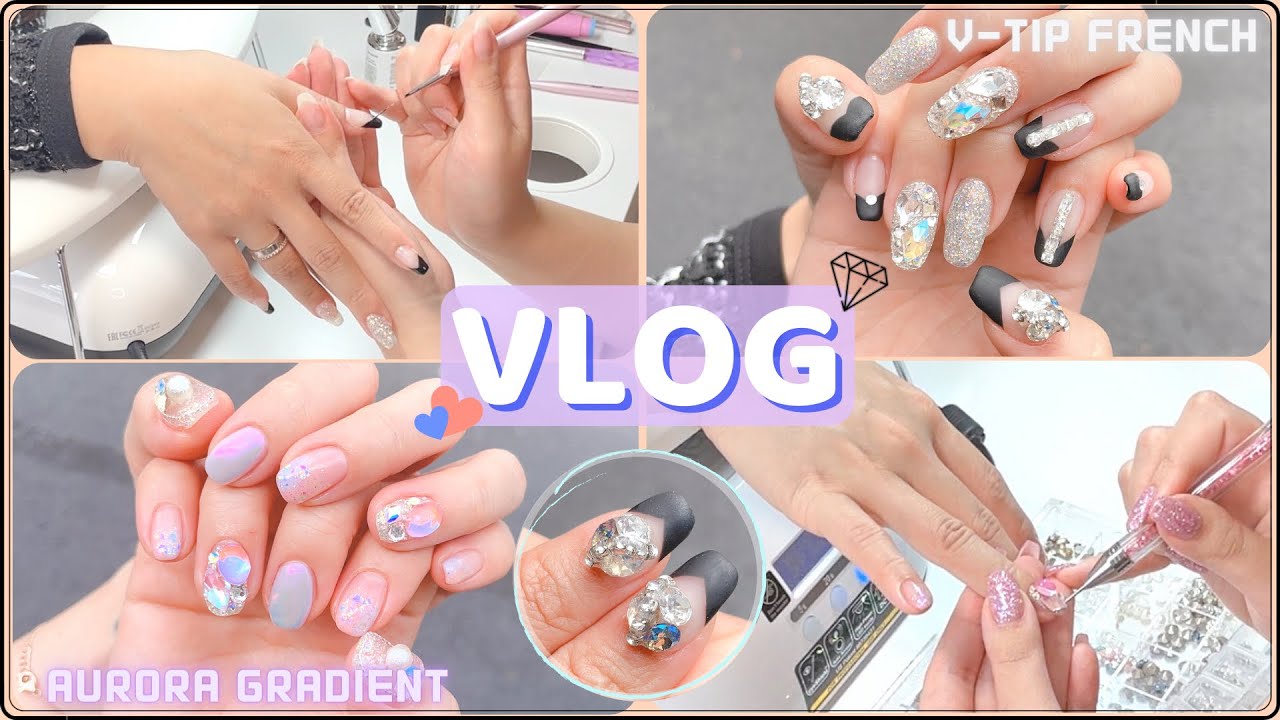 ENG) 네일브이로그 | Nail Vlog (투톤그라, 폴리젤연장, 브이프렌치네일, Two-Tone Ombre, Polygel ...
