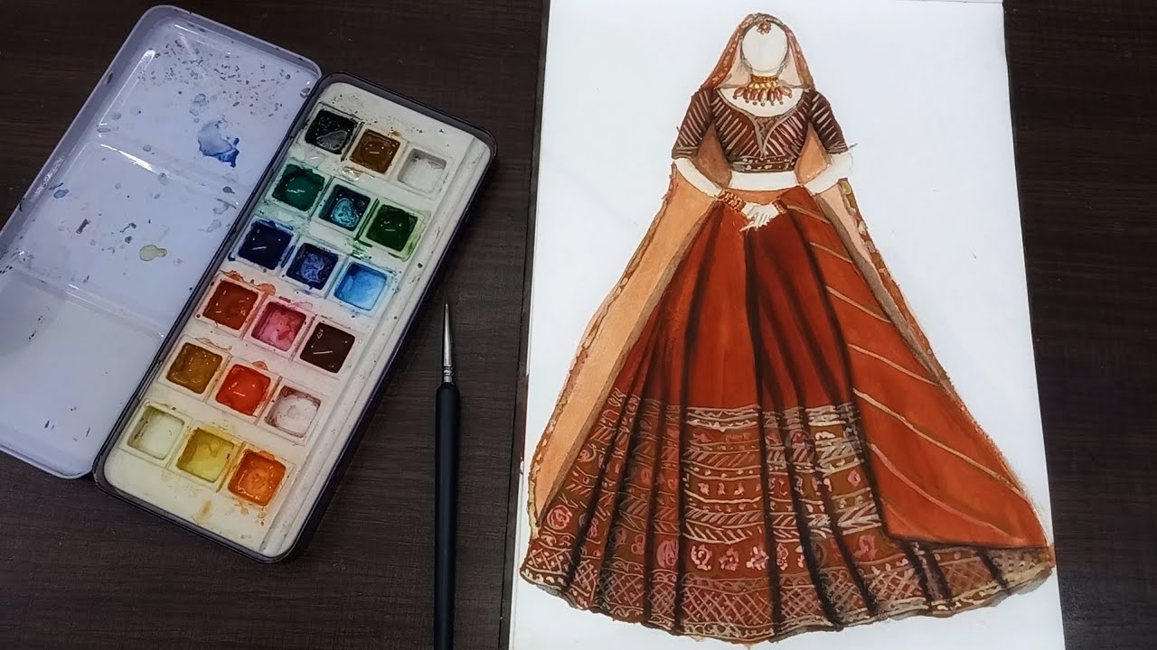 Fashion illustration PART-2 | Red lehenga drawing for beginners-step-by ...
