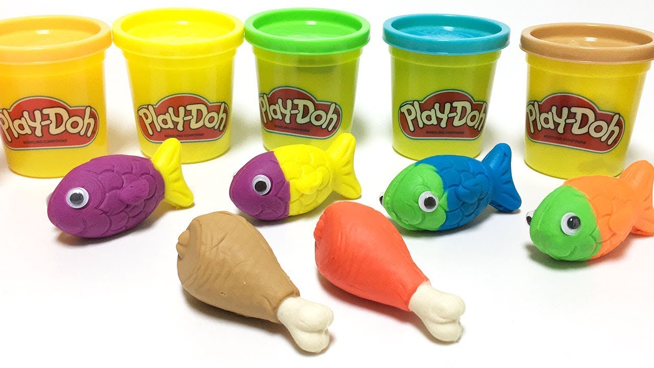 Learn Colors with Play Doh Fish and Animals Molds | Happy Toys 2 - YouTube