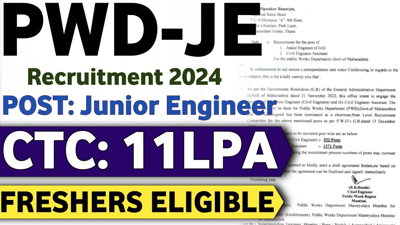 PWD JE Recruitment 2024 | Freshers| POST: 1209| ITI/Diploma/BE/B.tech ...
