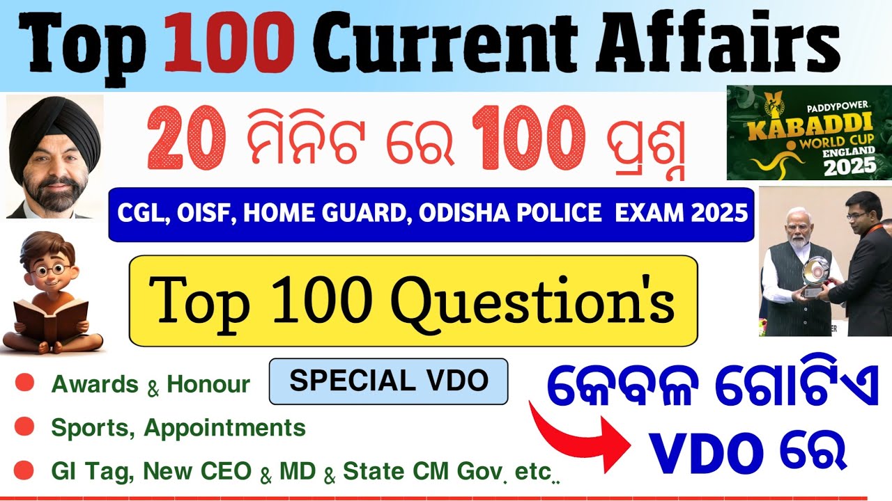 Top 100 Important Current Affairs Part 1 | Last 6 Month's top 100 ...