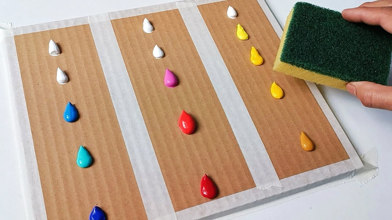 Acrylic painting technique with 'cardboard' / Easy acrylic paint 🌿🍂🏵️ ...