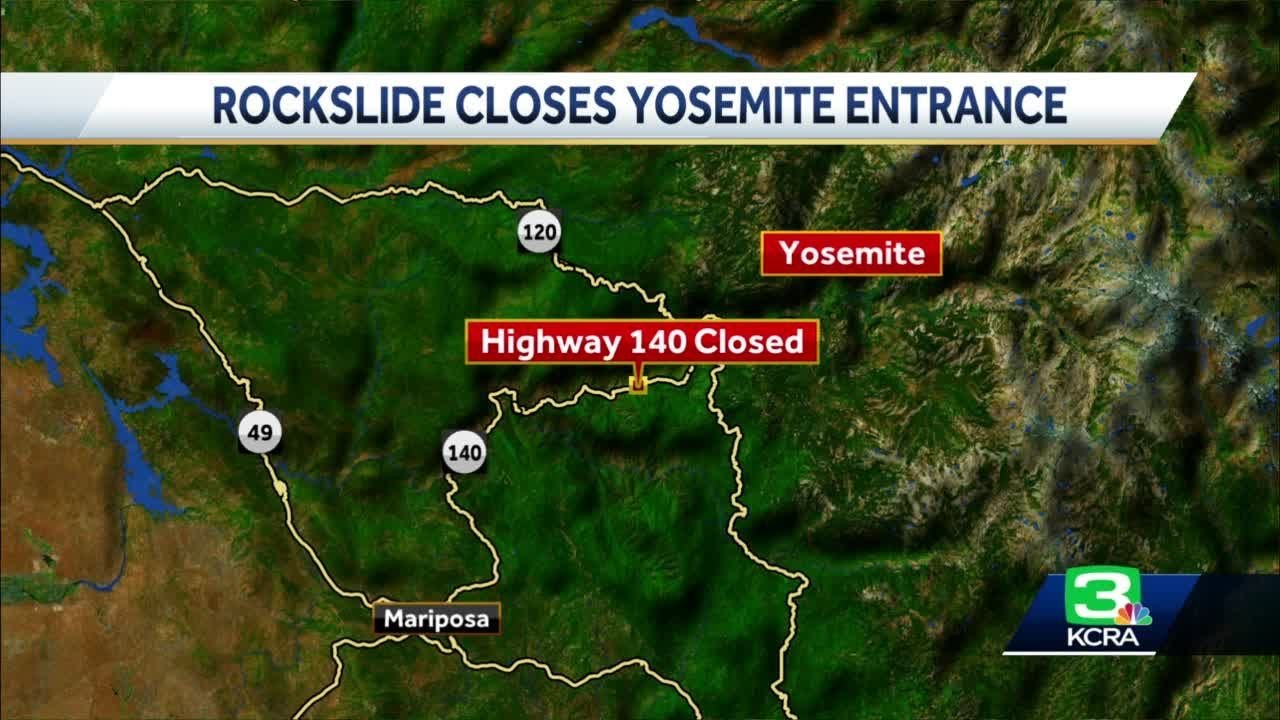 Highway 140 closed due to rockslide at Yosemite entrance - YouTube