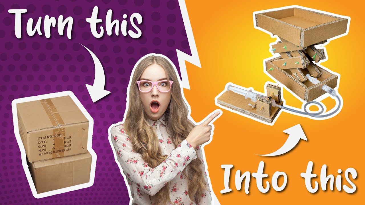 DIY Cardboard Hydraulic Scissor Lift | Can It Actually Lift? 🤔 - YouTube