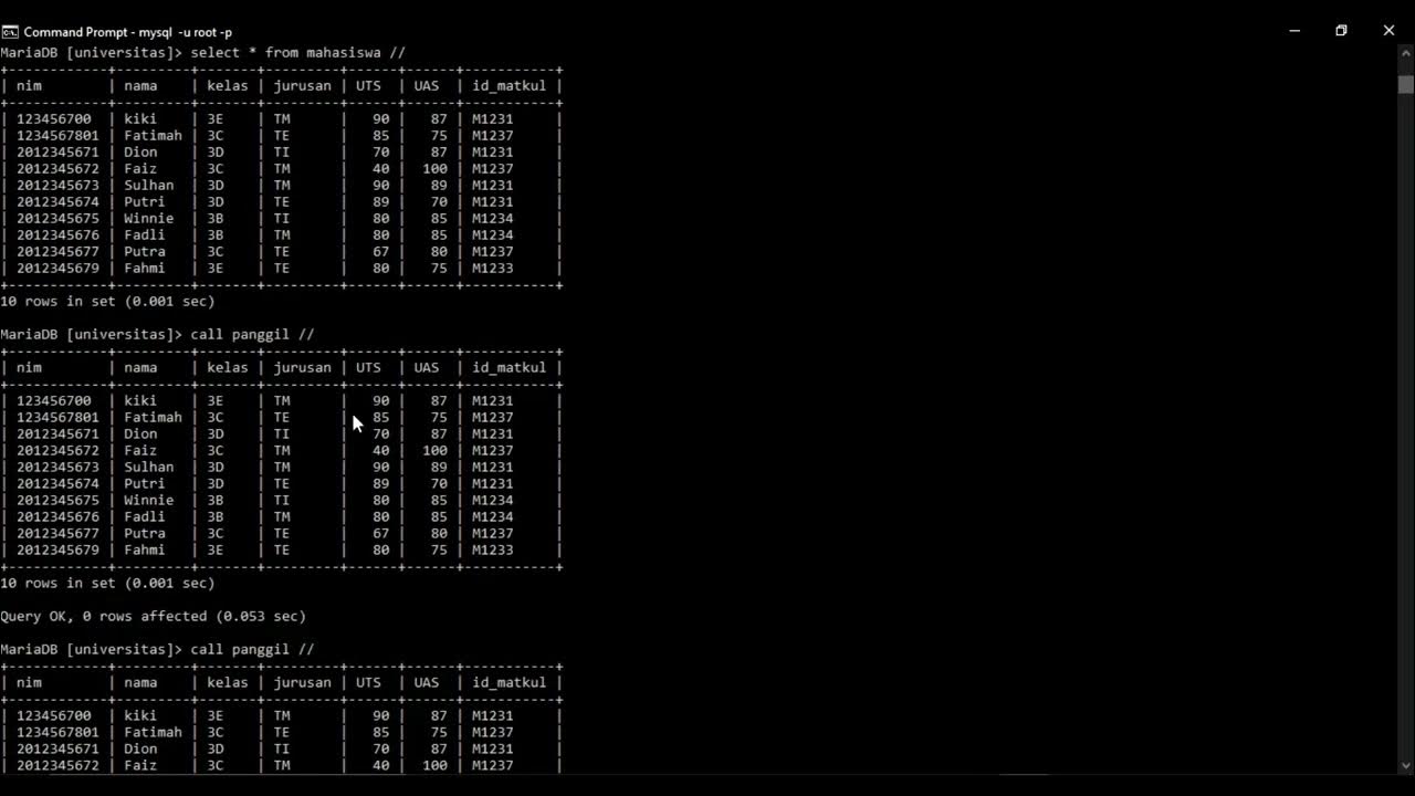 Stored Procedure Pada Mysql Dengan Cmd Youtube