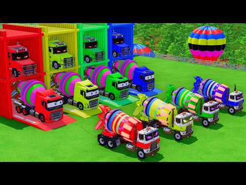 Garage with Colors ALL MIXER TRUCK WITH DOUBLE FLATBED TRAILER TRUCK, SCANIA, COOL, VOLVO, FS25 #195