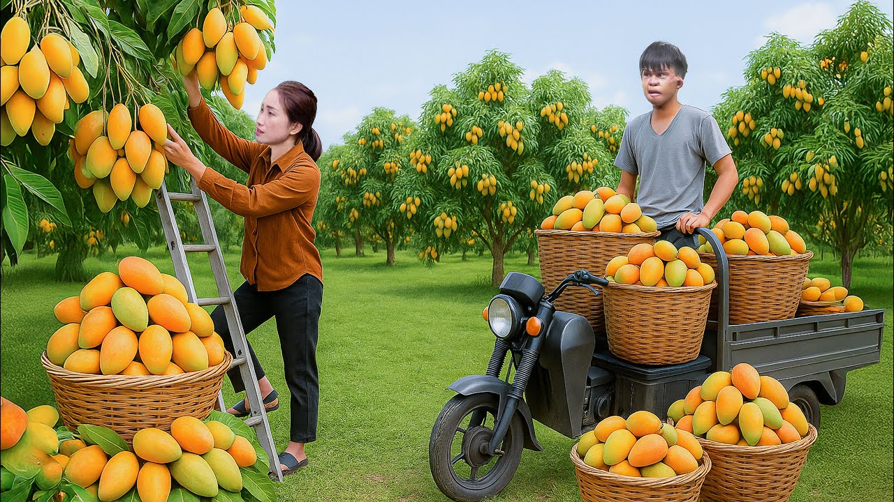 TIMELAPSE -- Harvesting +1000 Giant Australian Mangoes, Use 3-Wheeled ...