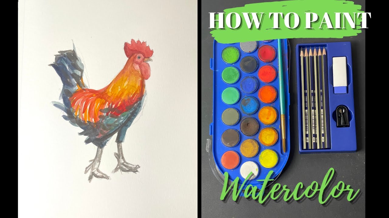 Painting a Rooster Tutorial Art Demo - Time Lapse Watercolor - YouTube