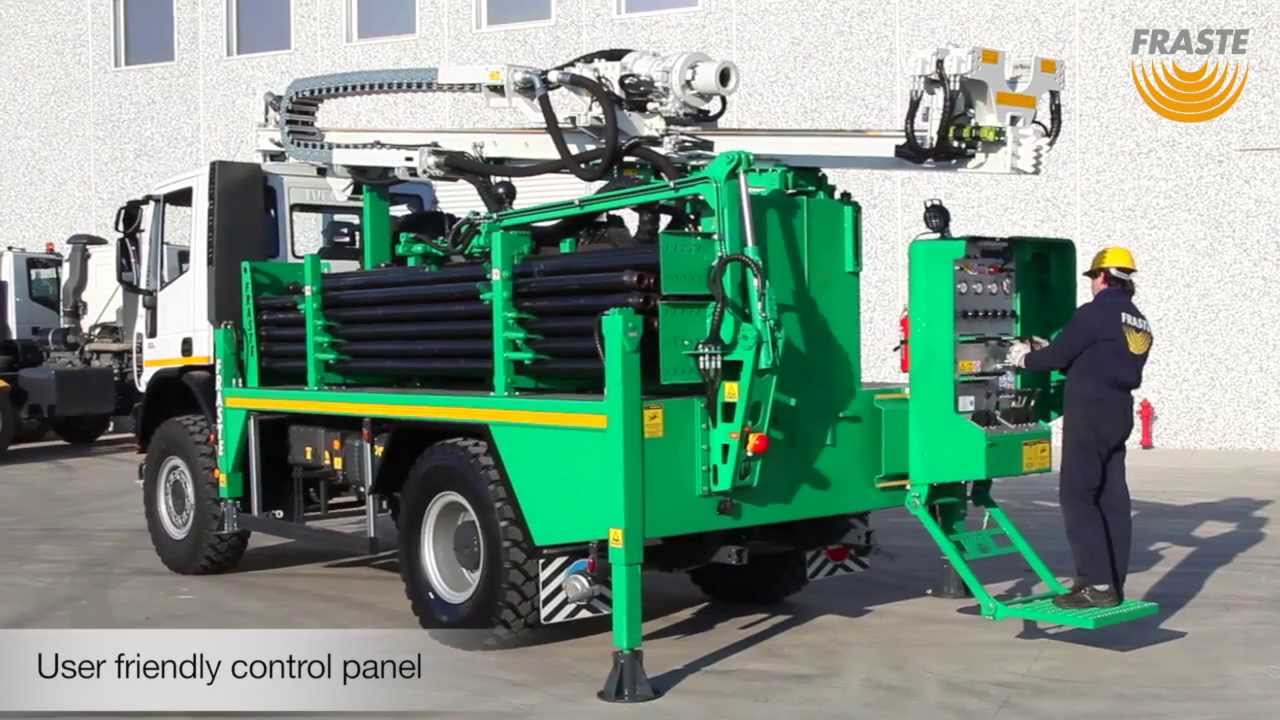 Drill Rig Fraste ML 150 on truck with drill pipes manipulator - YouTube