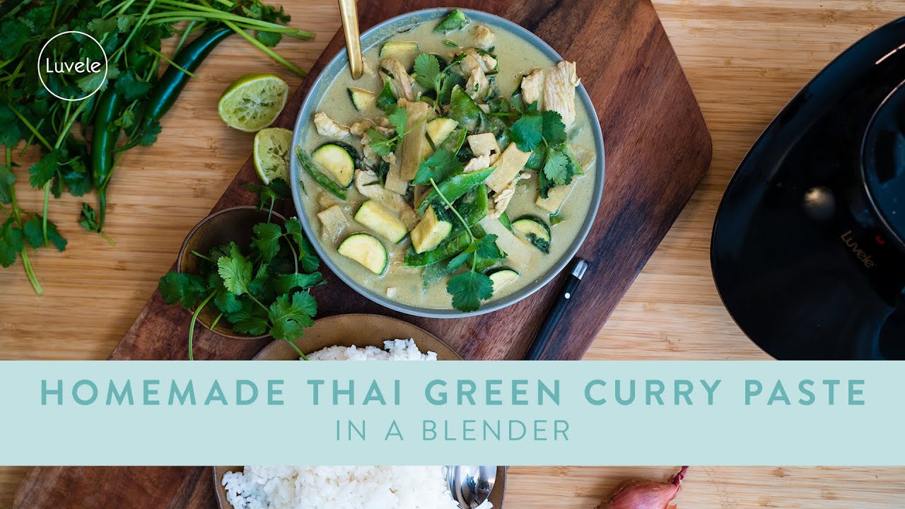 Thai GREEN CURRY paste in a stainless steel blender - YouTube