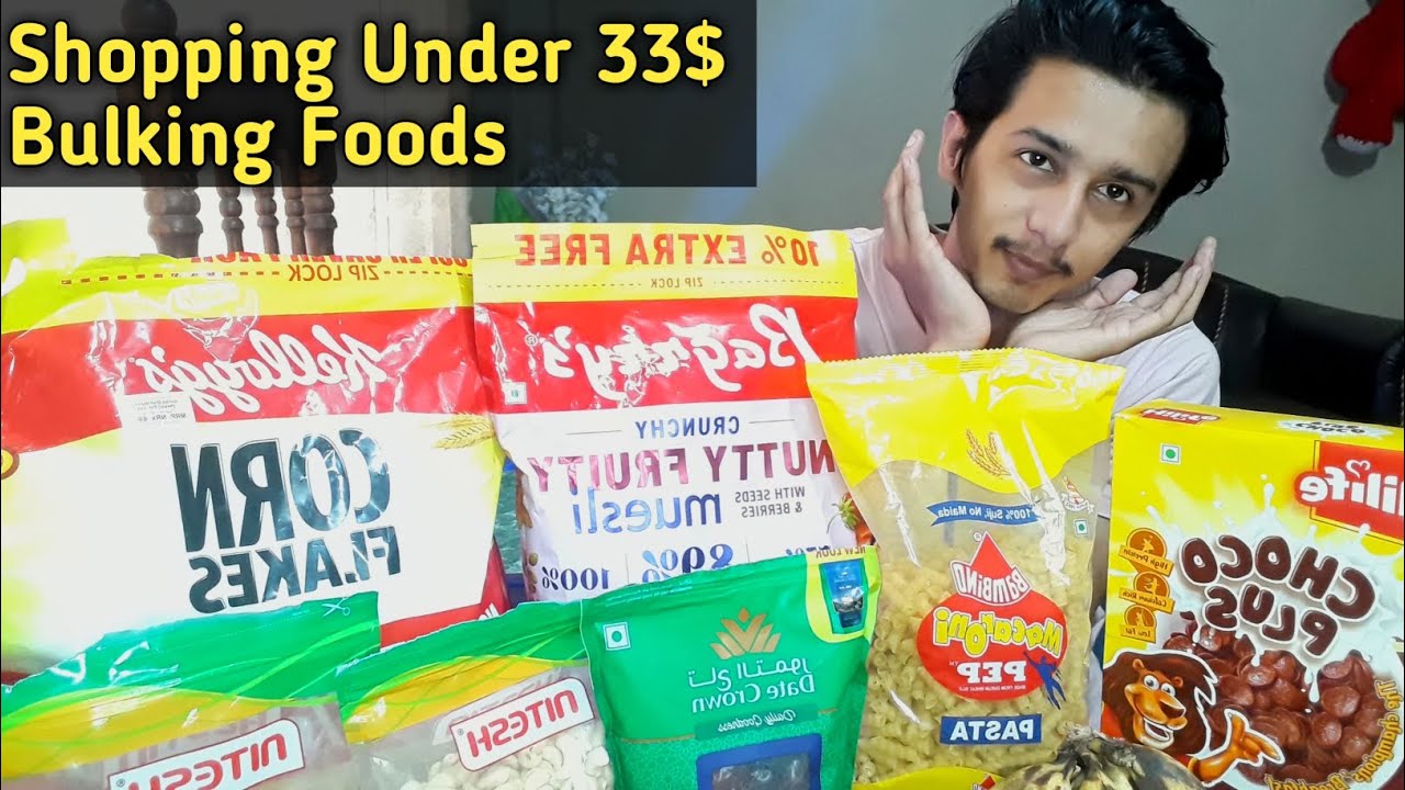 Under 33$ Bulking Foods Shopping | Budget Diet For A Month - YouTube