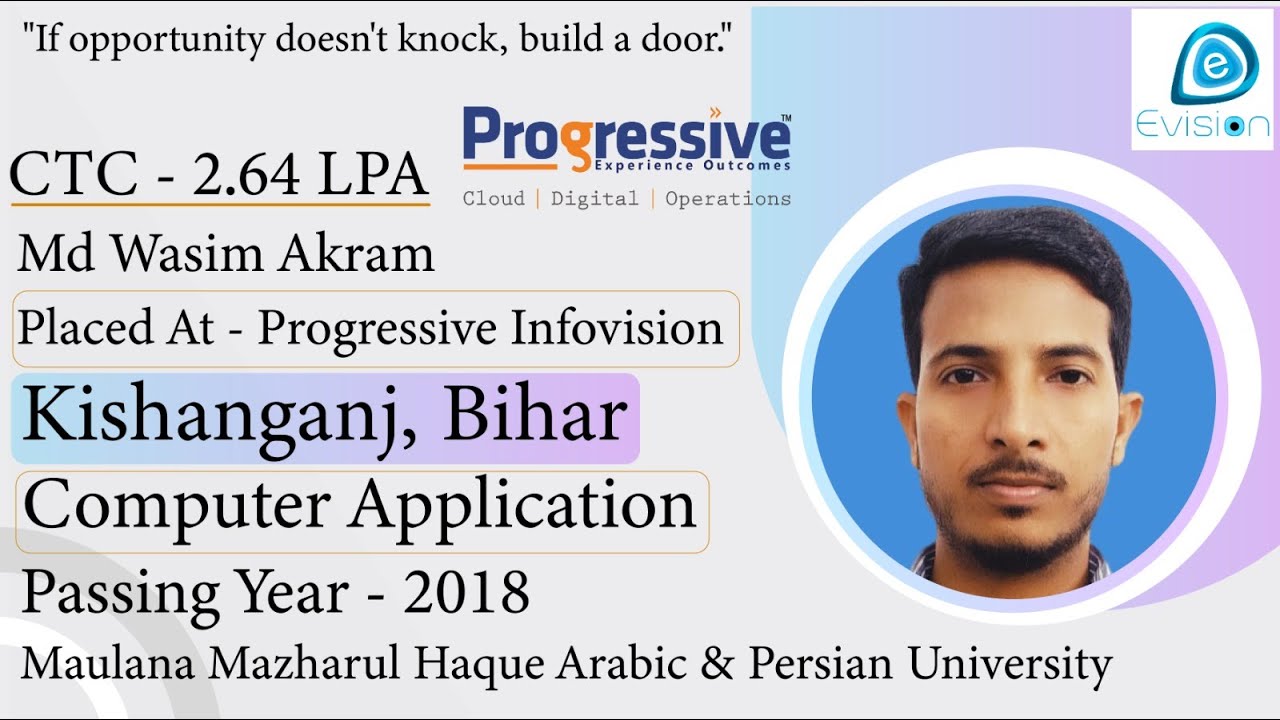 Congrats, Wasim | Selected in Progressive Infovision | 2.64 LPA | B.C.A ...