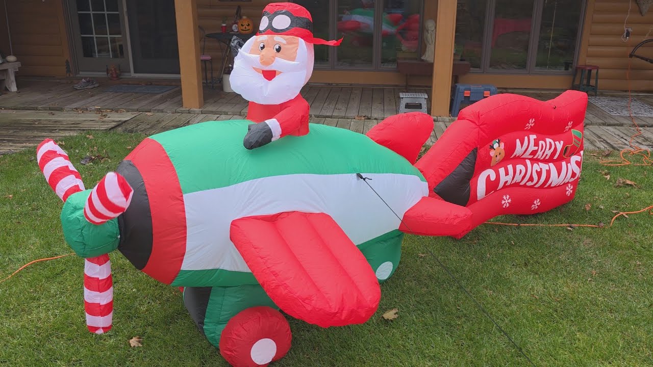 10.5FT Christmas Inflatables Santa on Airplane with Rotating Propeller ...
