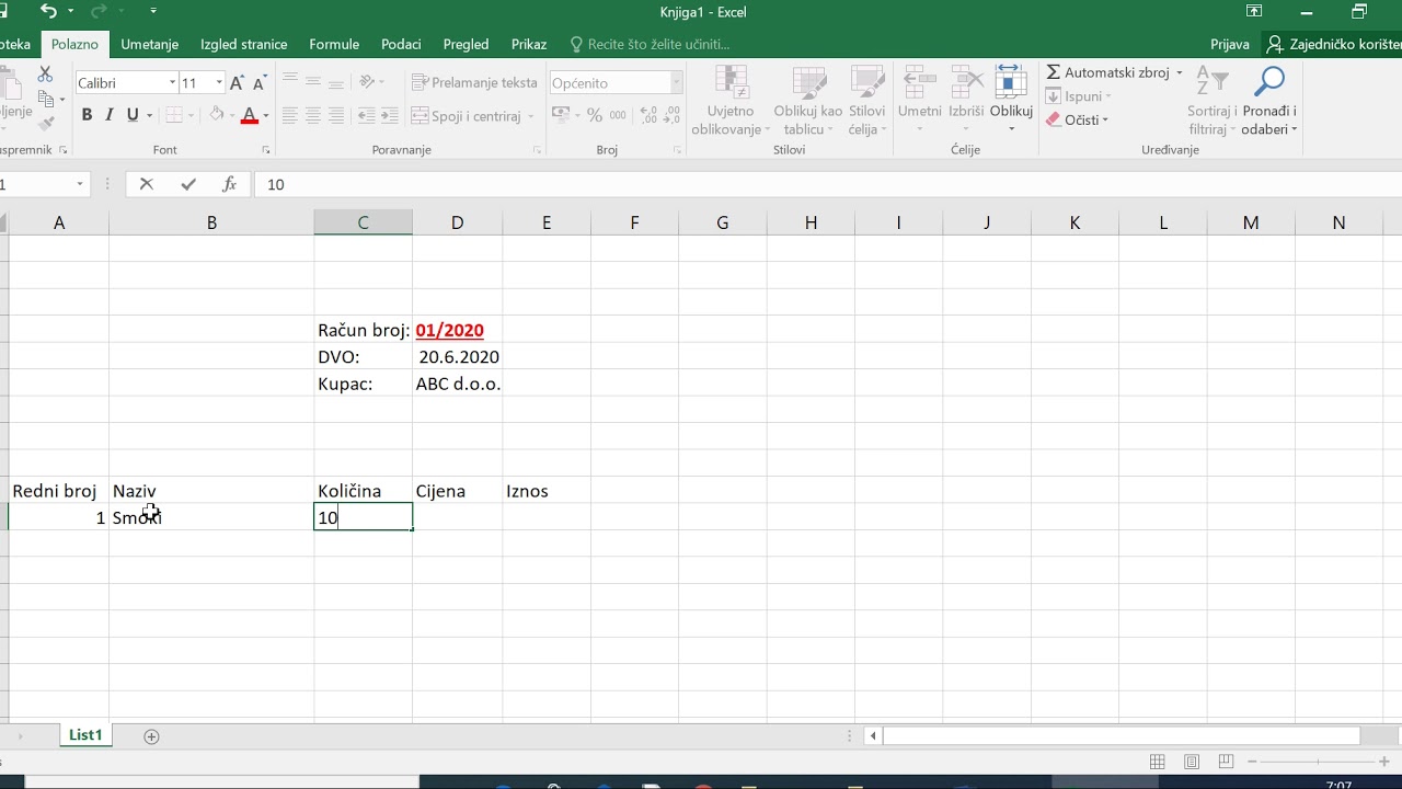 Microsoft Excel Izrada računa - YouTube