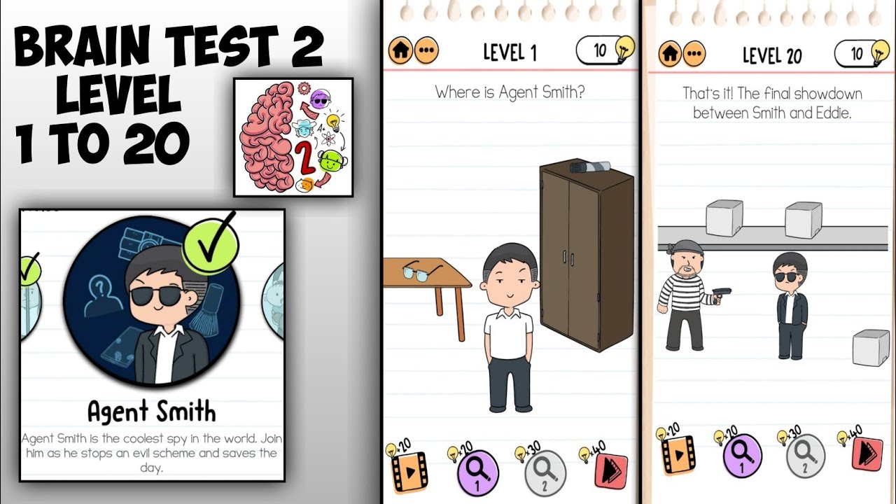 Brain test 2 level 1 to 20 Agent smith#videos#games - YouTube