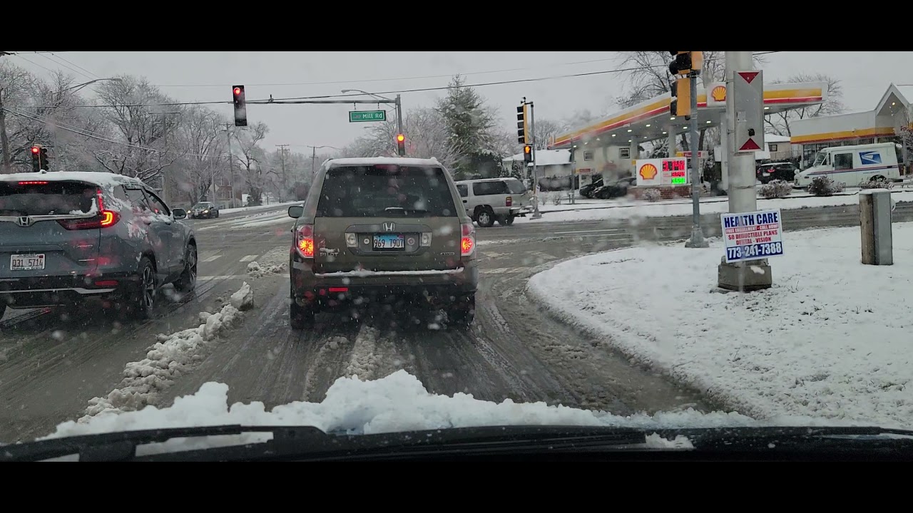 Snow driving in Addison Illinois USA very nice to see wow! winter ...