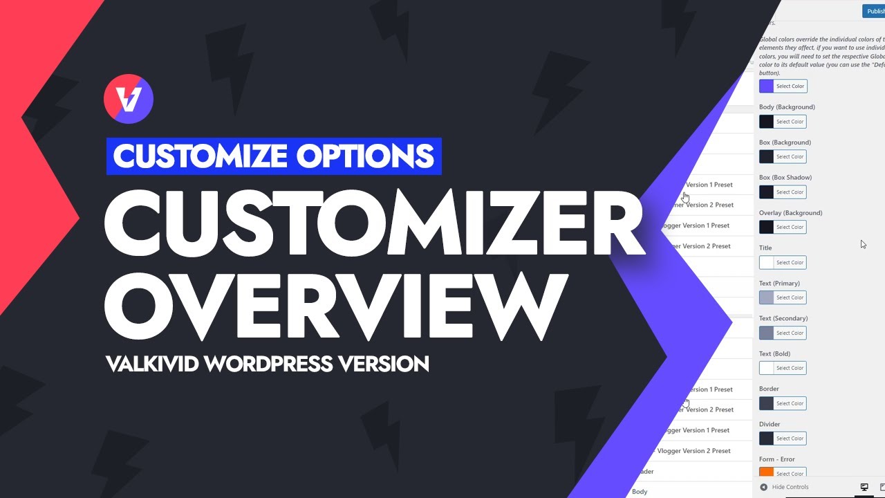 Customizer Overview - Valkivid - WordPress Theme for Content Creators - YouTube