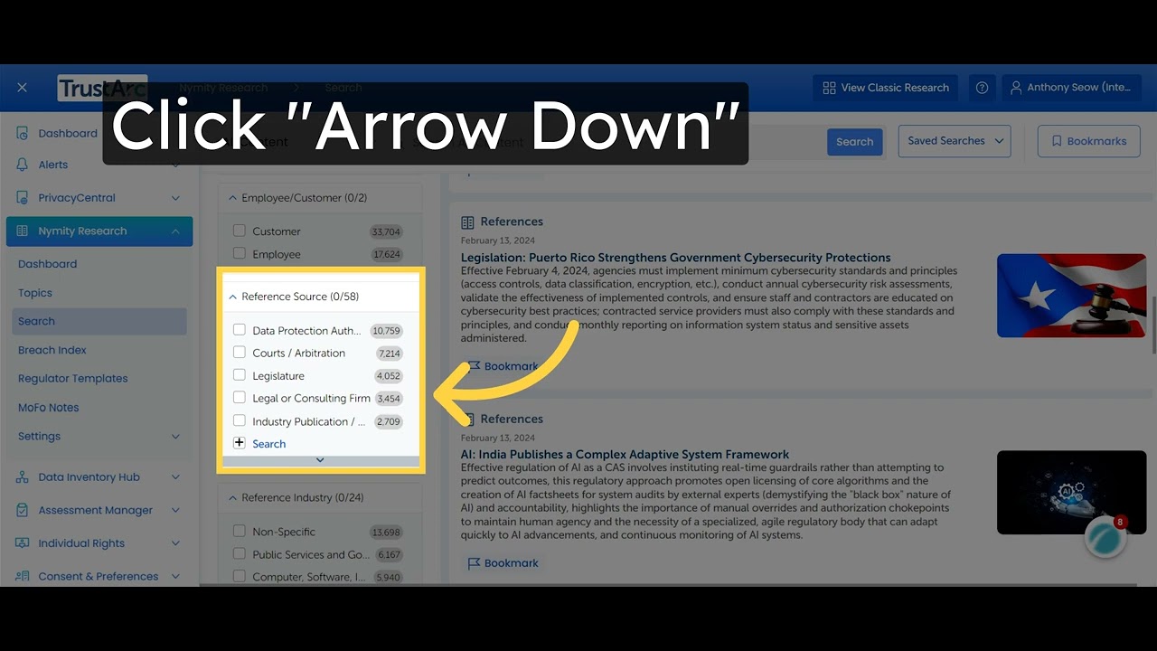 How to use search filters to find research topics in Nymity Research ...