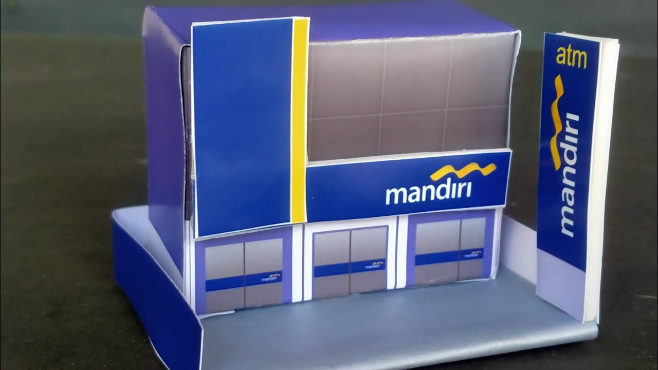 Membuat miniatur bank mandiri dari kertas - YouTube
