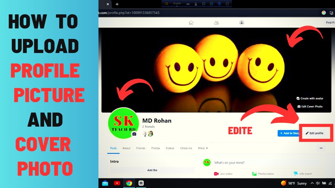 How to upload profile picture and cover page on Facebook from computer ...