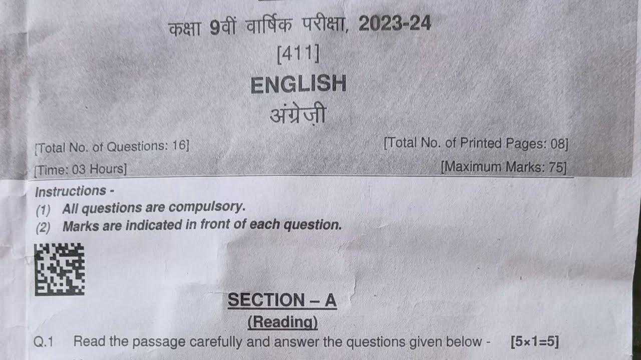 Solution of Annual question paper class 9th English 2024, complete ...