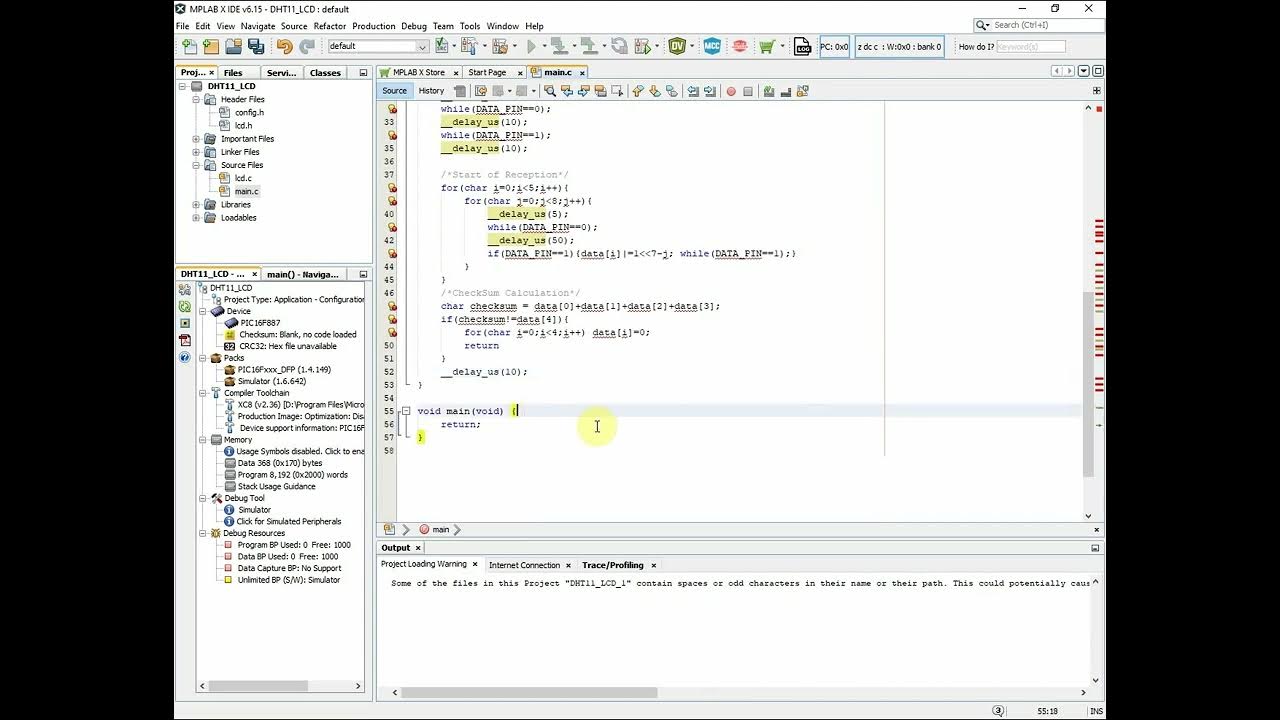 PIC16F887 DHT 11 LCD Example Using XC8 - YouTube