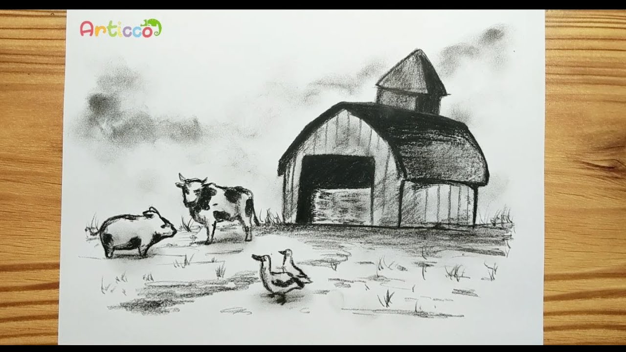 HOW TO DRAWING BARN SKETCH - YouTube