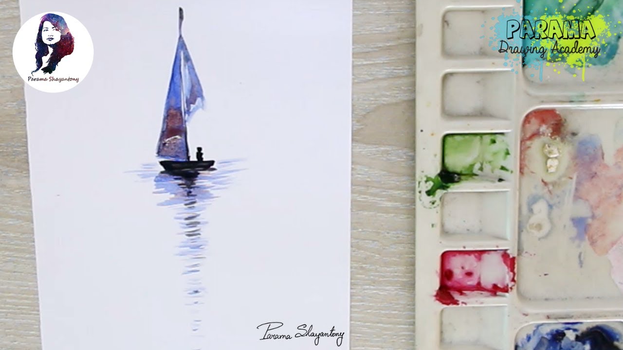 4min Easy Watercolor Painting for Beginners || SAILBOAT || By Parama ...